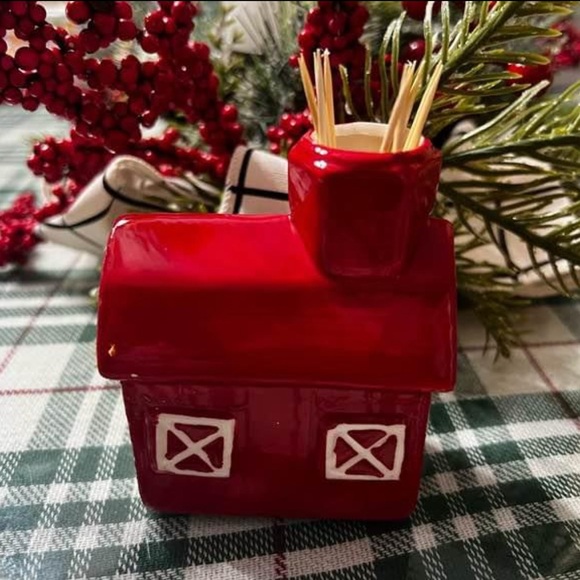 Hobby Lobby | Holiday | New Red Ceramic Christmas Barn Toothpick Holder ...
